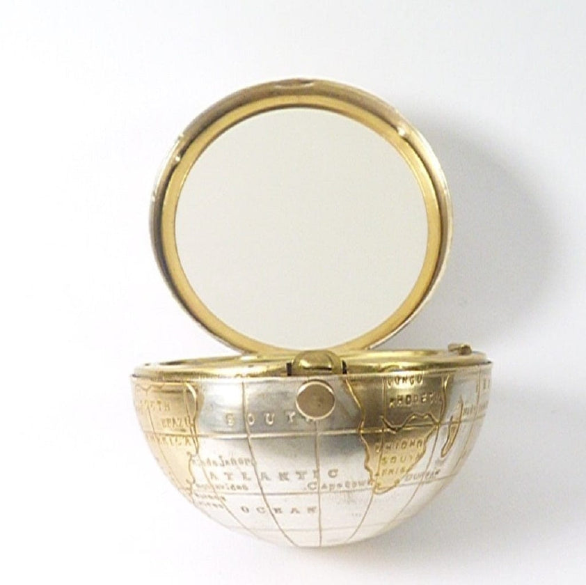 Rare Pygmalion Globe Map Of The World Compact Gold And Silver Plated ...