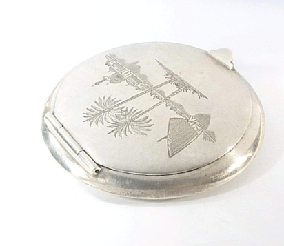 Silver Compact Mirror 1940s Sweet Heart Powder Compact Refillable All ...