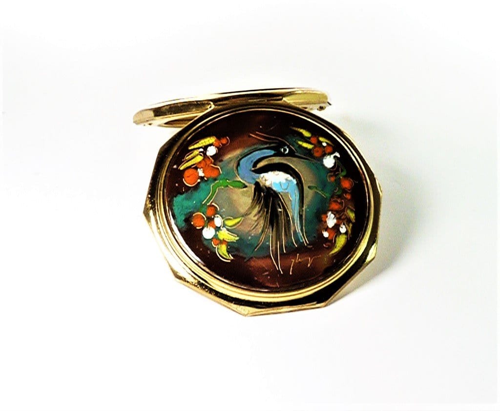 Rare Stratton Ceramic Bird Series Powder Compact Hand Painted Enamel P ...